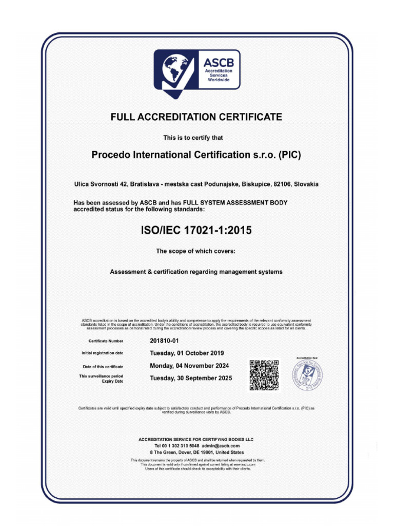 Procedo Certificate Y24.11.04 | PDF
