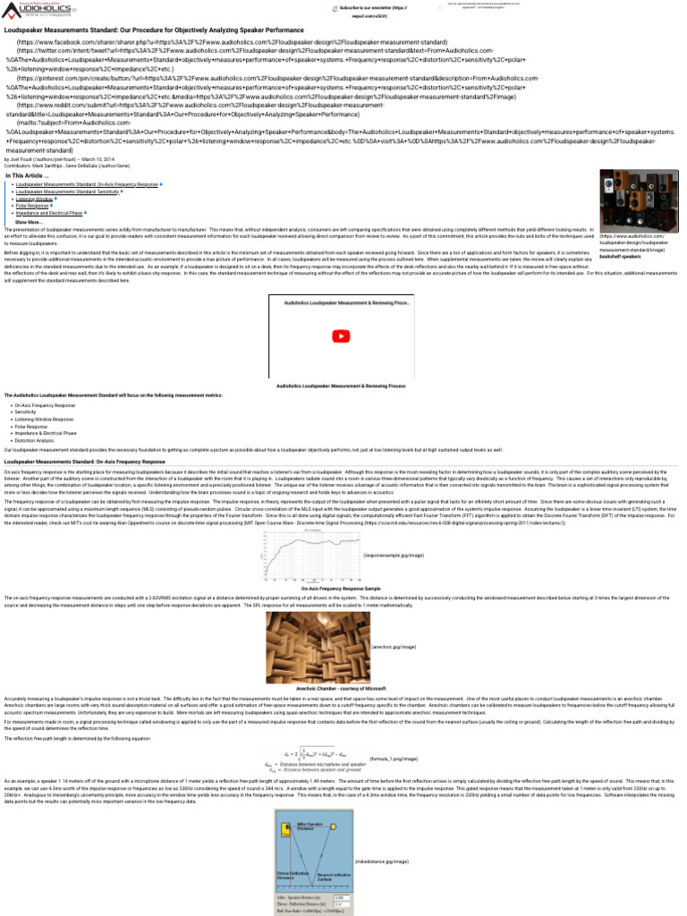Loudspeaker Measurement Standards Explained | PDF | Loudspeaker ...