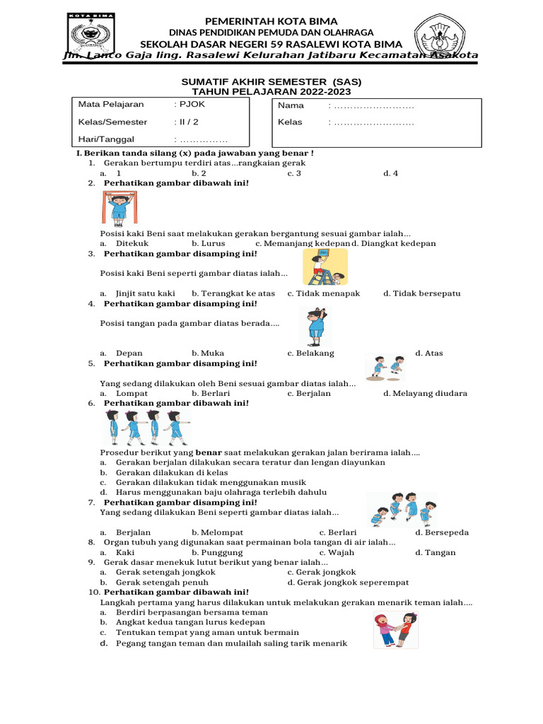 Soal PAT PJOK Kelas 2 K13 | PDF