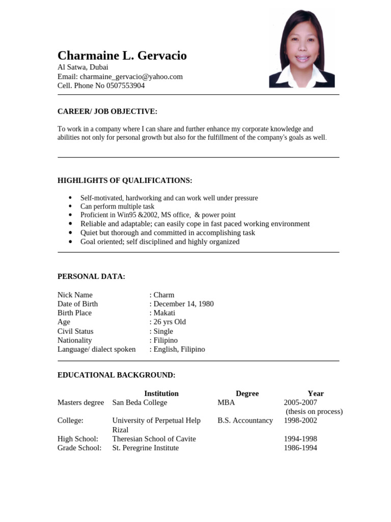 CV Charmaine L_Gervacio(detailed resume) | PDF | Payroll | Business