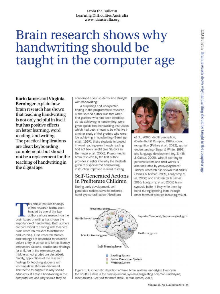 Handwriting's Role in Brain Development | PDF | Functional Magnetic ...