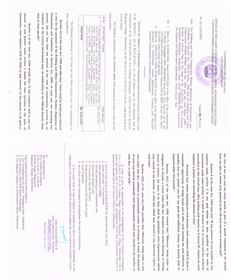 Labour Cess Letter | PDF