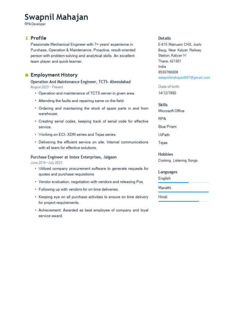 Swapnil_Mahajan_O&M Engineer | PDF | Computing | Software
