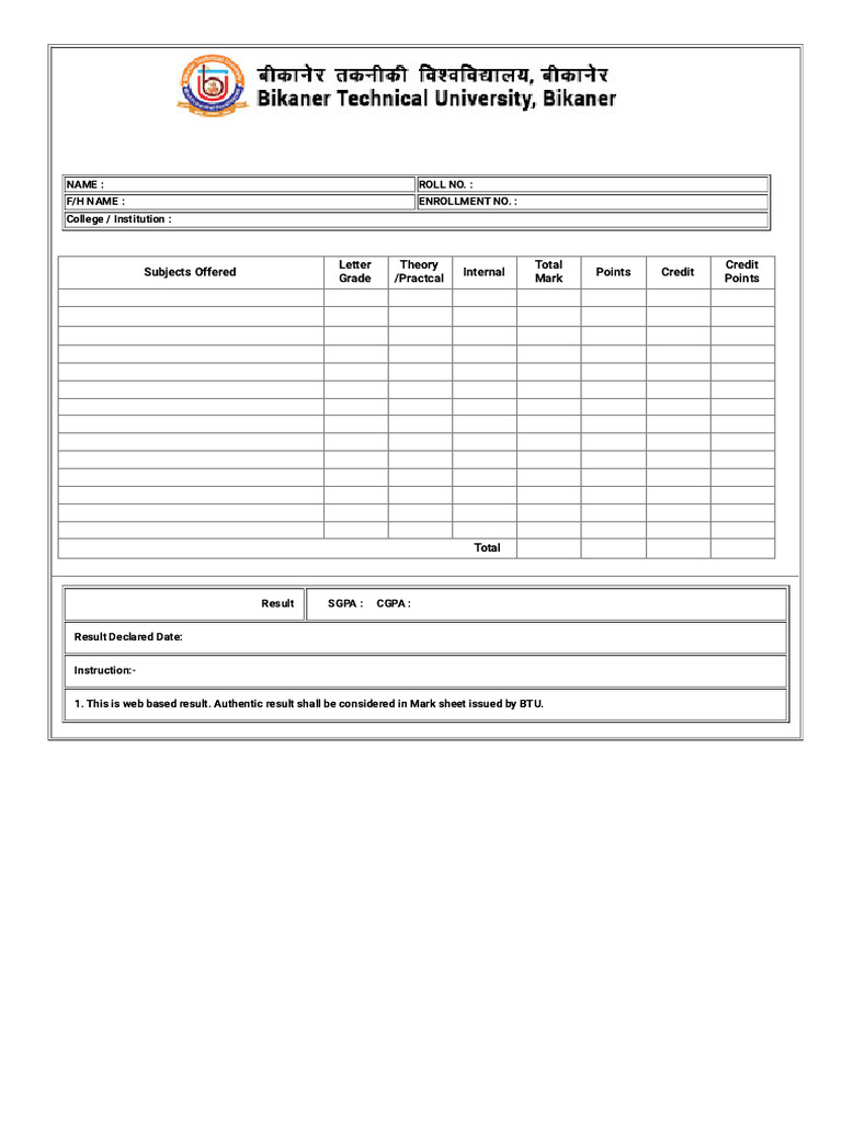 BTU Web-Based Result Summary | PDF