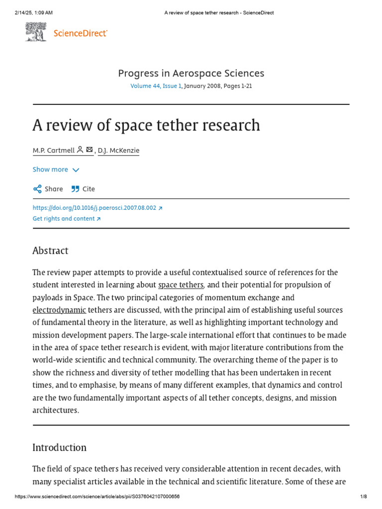 Space Tether Research Review | PDF | Spacecraft Propulsion | Outer Space
