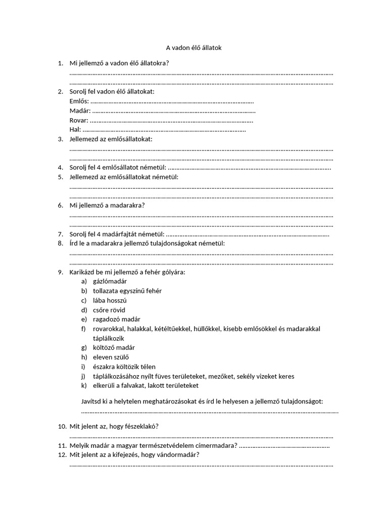 A Vadon Élő Állatok | PDF