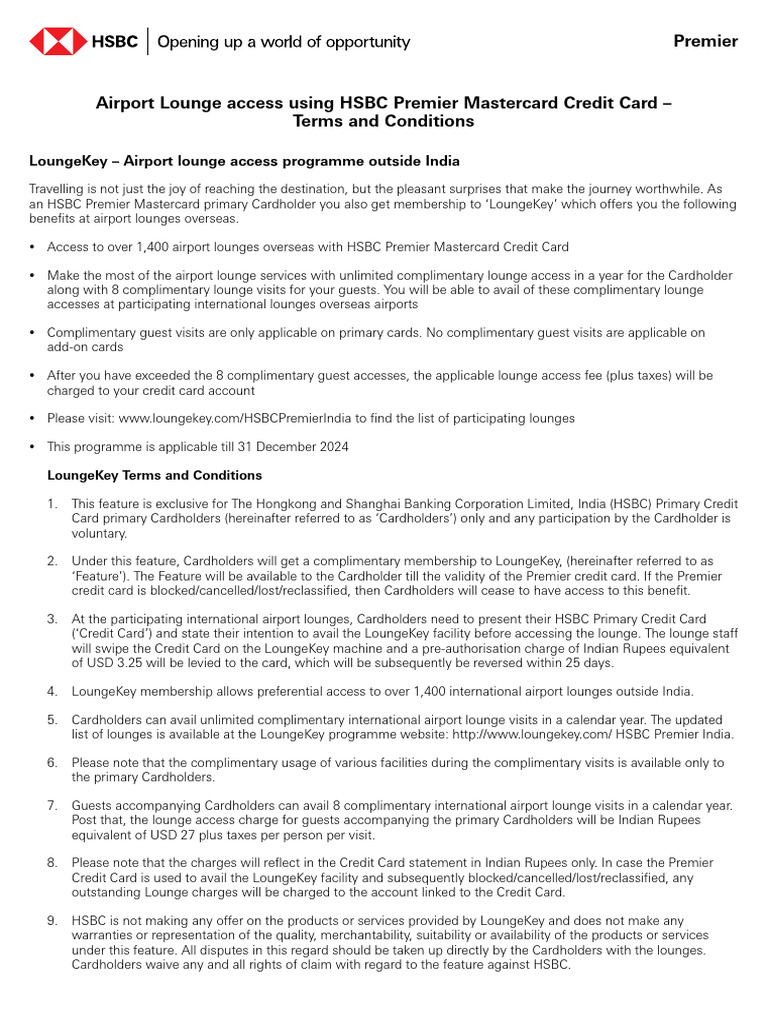 HSBC Premier Mastercard Lounge Access | PDF | Airport Lounge | Airport