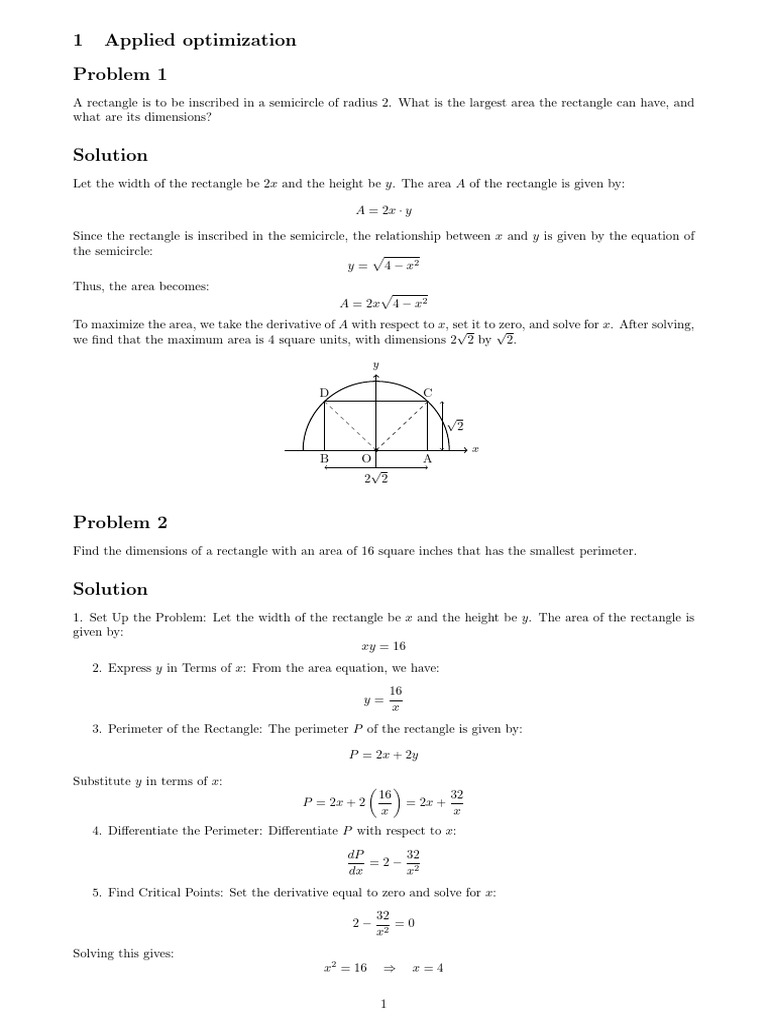 Optimization Problems in Geometry | PDF | Area | Equations
