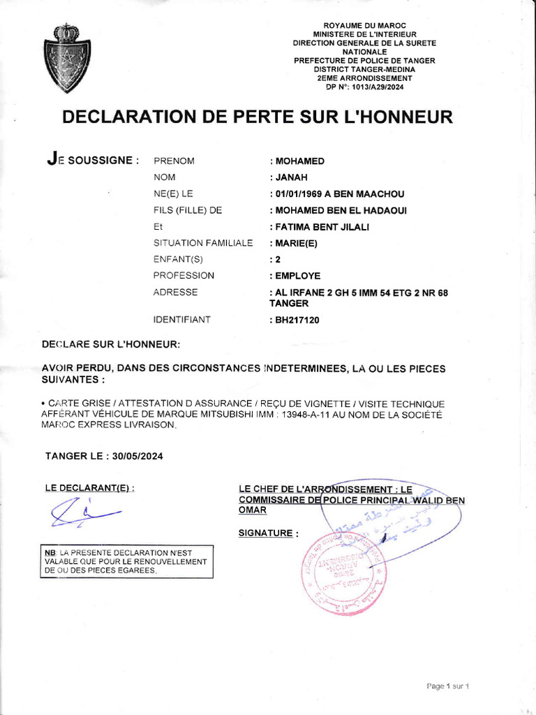 Declaration Perte | PDF