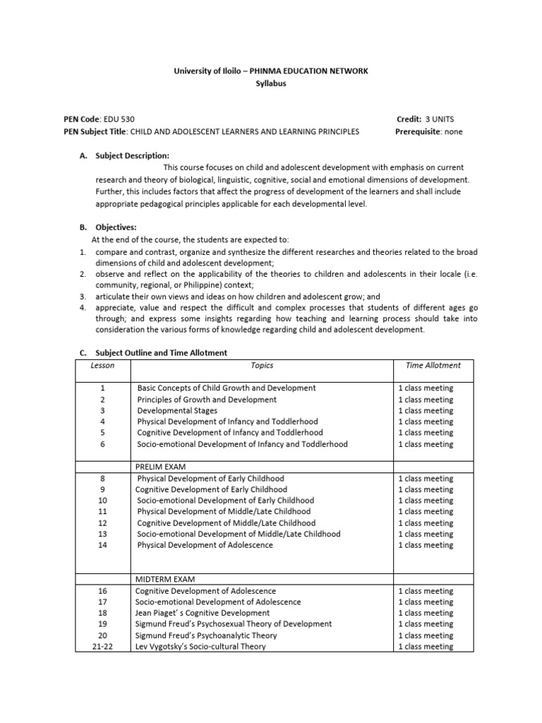 Child and Adolescent Development Syllabus | PDF | Cognitive Development ...