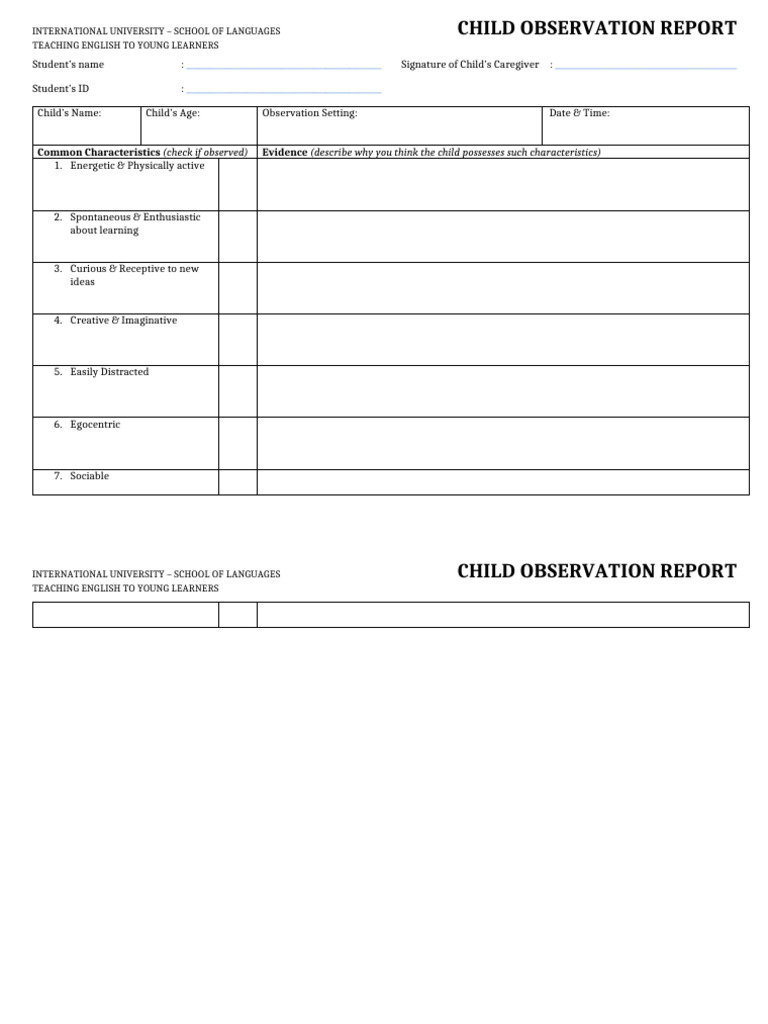 Child Observation Report | PDF