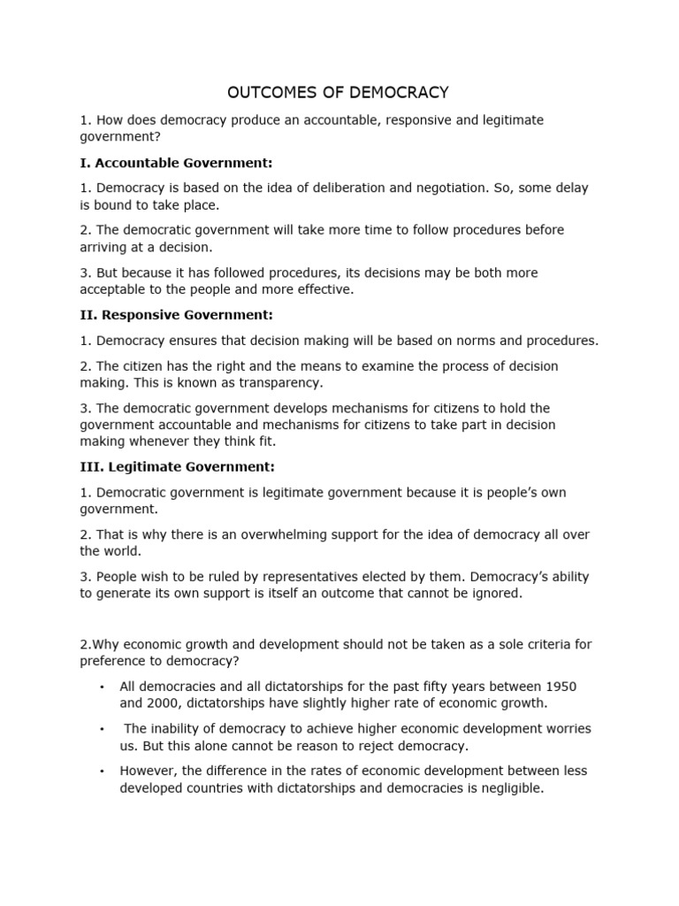 Democracy: Accountability and Outcomes | PDF | Democracy | Political ...