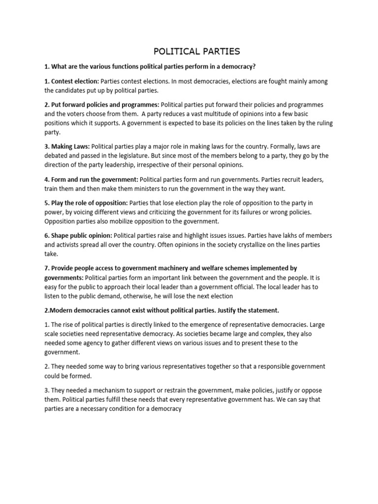 Political parties notes | PDF | Political Parties | Elections