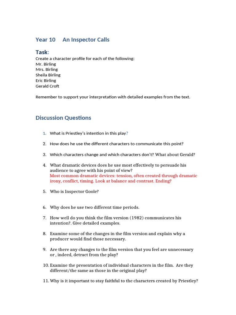 An Inspector Calls Working On The Text | PDF