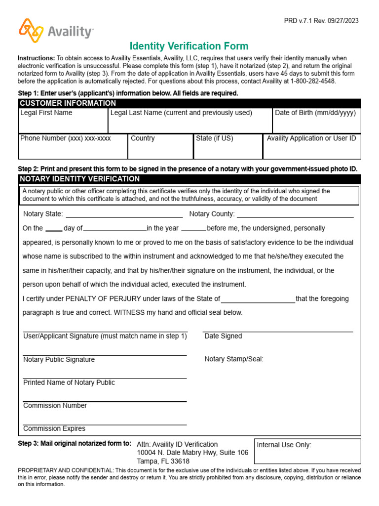 Availity Identity Verification Form | PDF | Notary Public | Signature