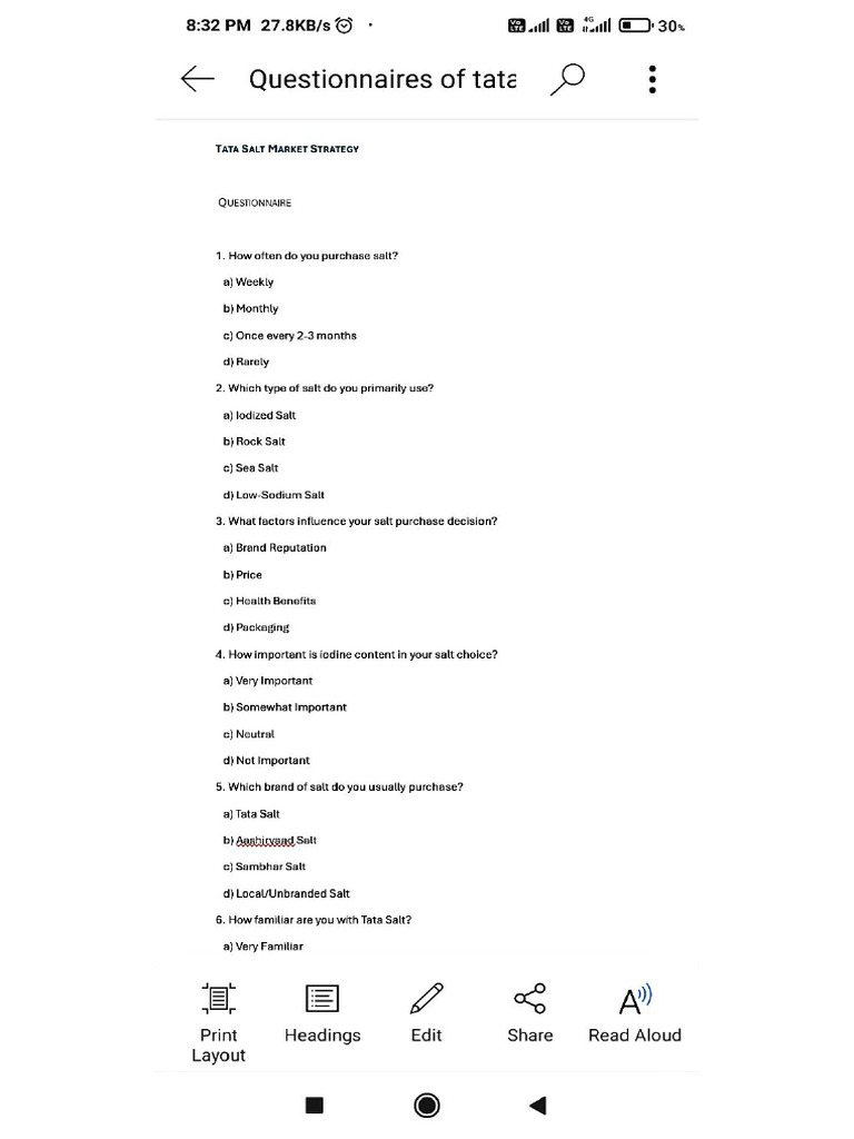Questionnaires of Sales Promotion TATA SALT | PDF