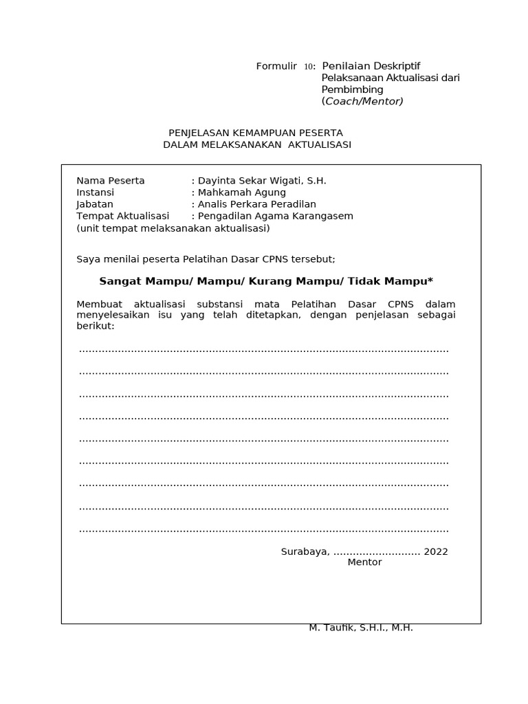 Form Penilaian Mentor | PDF