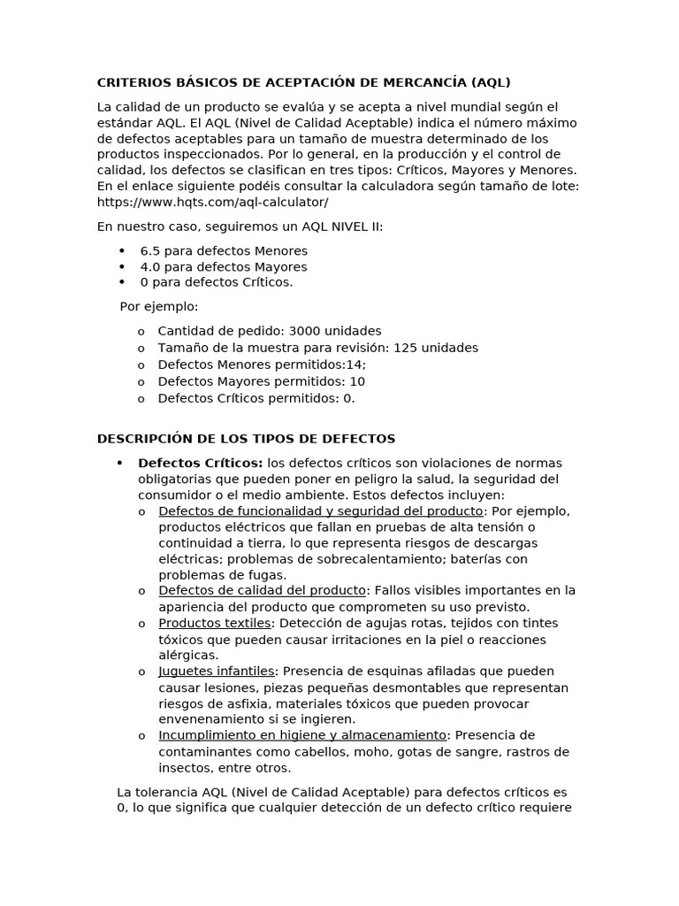 Criterios Básicos de Aceptación de Mercancía (Aql) | PDF