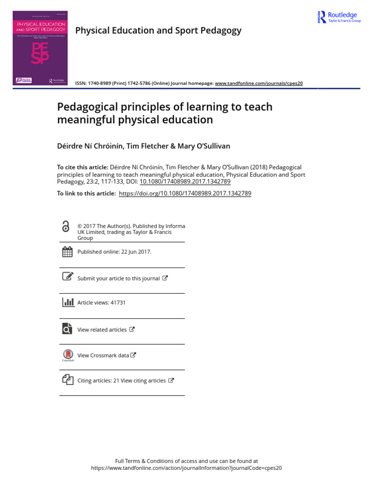 Pedagogical Principles of Learning To Teach Meaningful Physical ...