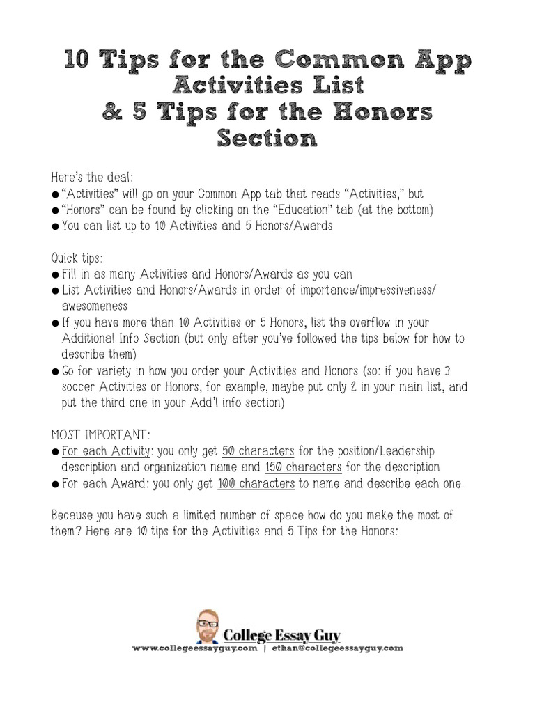 10+Tips+for+Writing+Your+Common+App+Activities+&+Honors+Lists | PDF