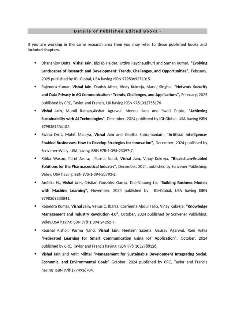 Details of Published Edited Books-1 | PDF | Internet Of Things | Computing