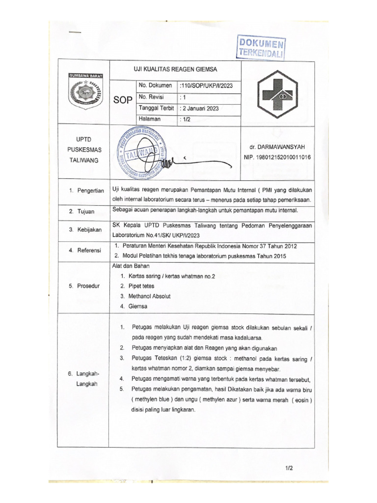 Uji Kualitas Reagen Giemsa | PDF