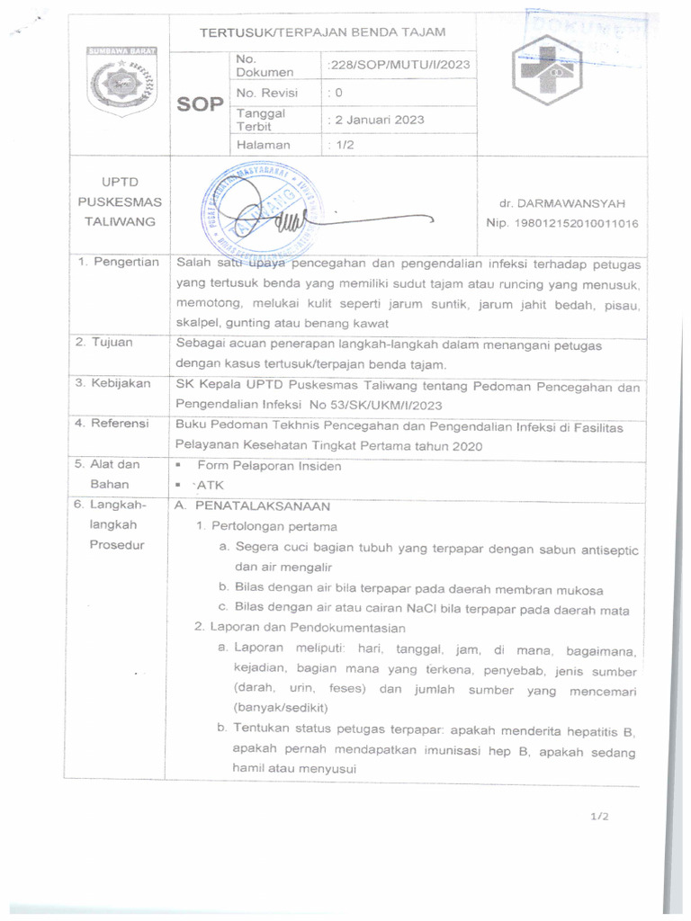 Sop Tertusuk Benda Tajam | PDF