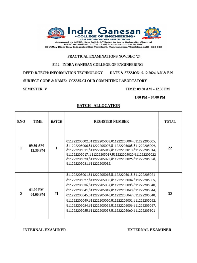 Cloud Computing Lab Exam Schedule | PDF