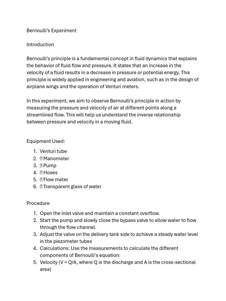 Bernoulli's Principle Experiment Explained | PDF