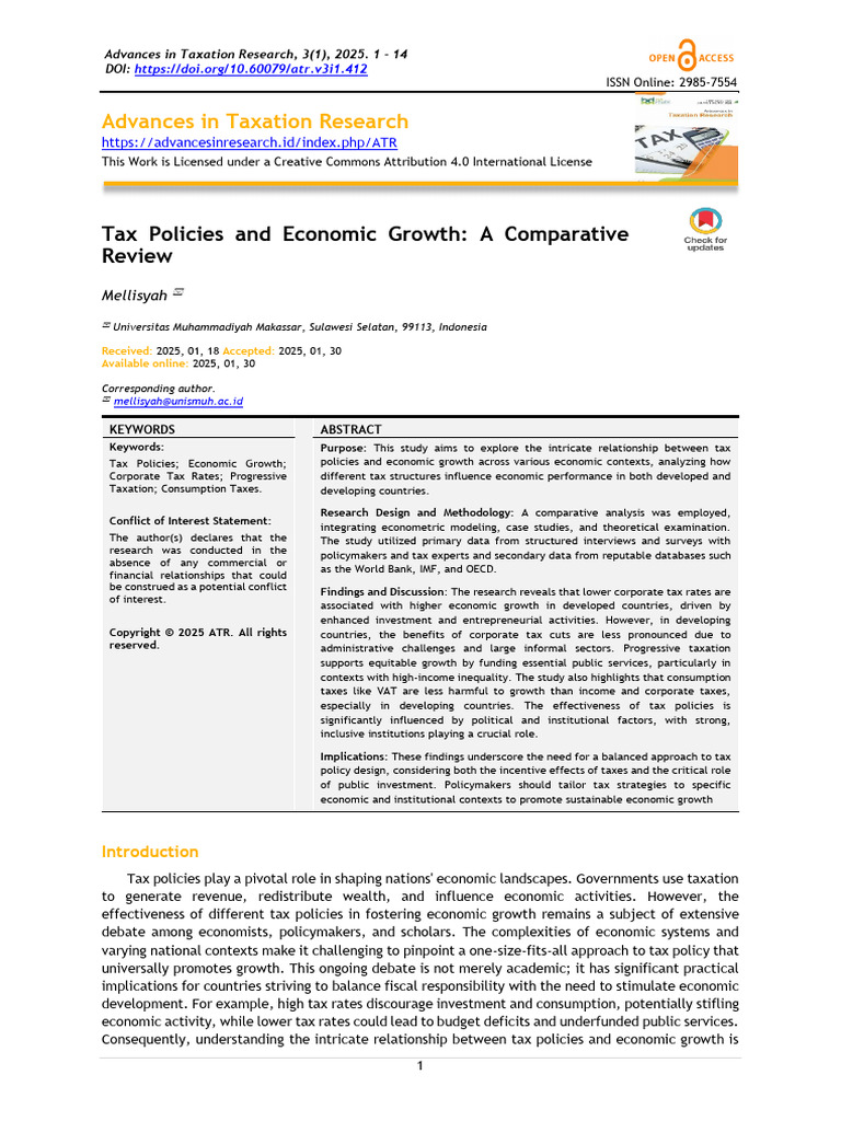 Tax Policies and Economic Growth A Comparative Rev | PDF | Economic ...