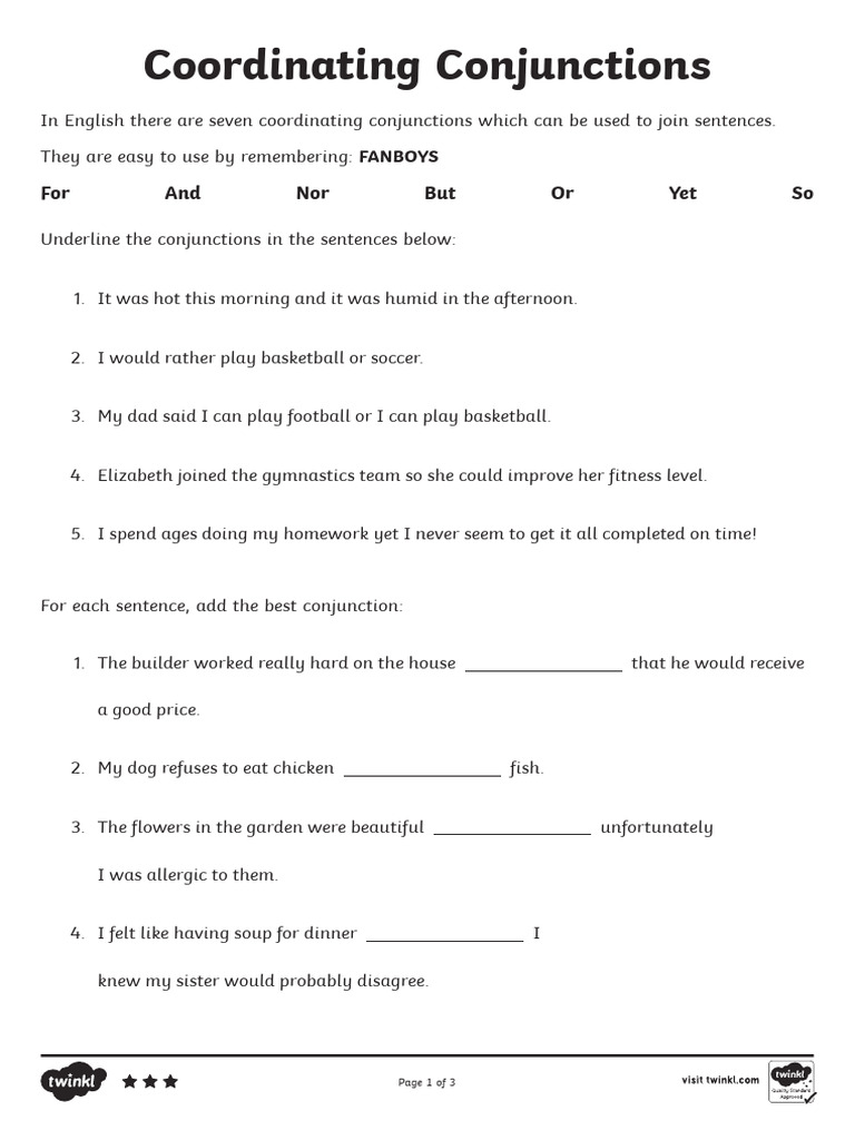Coordinatingconjunction Exercise | PDF