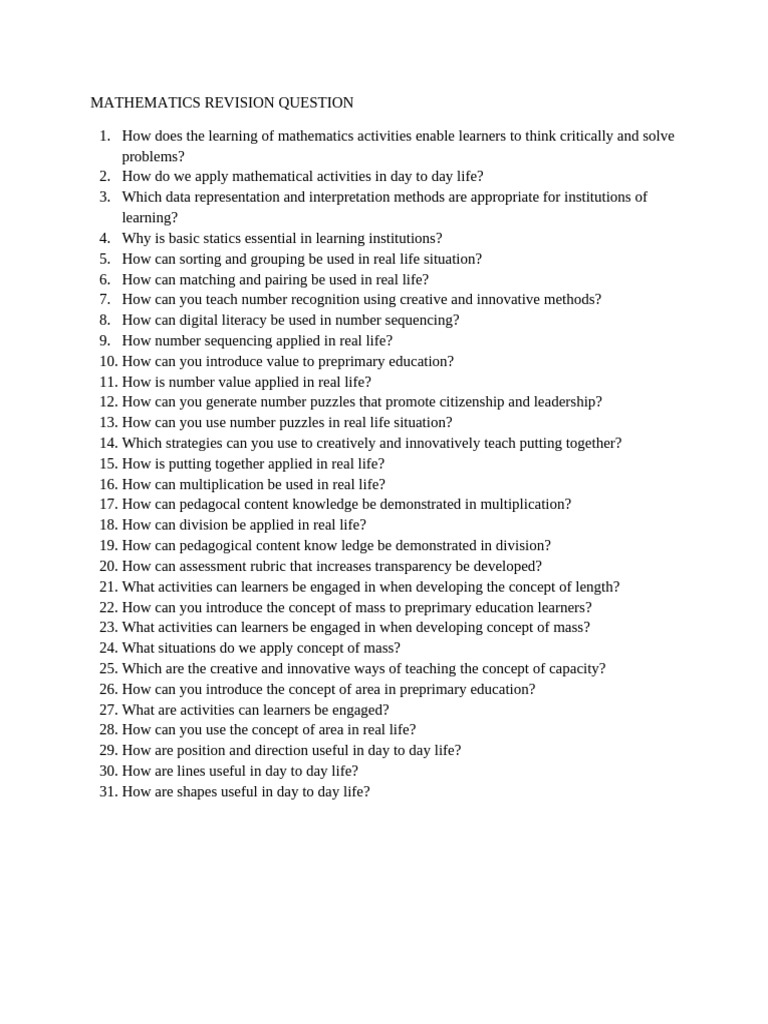 MATHEMATICS REVISION QUESTION | PDF