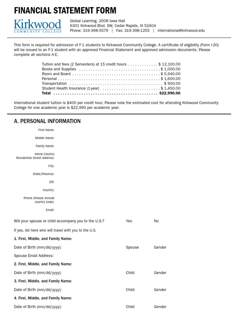 F-1 Student Financial Form | PDF