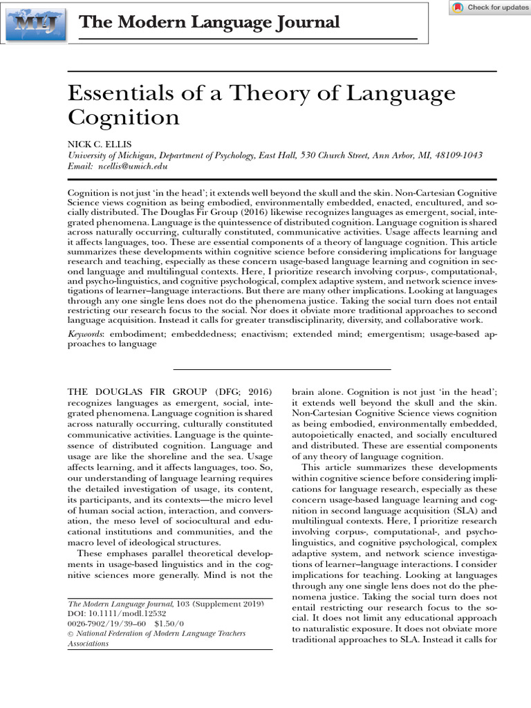 The Modern Language Journal - 2019 - ELLIS - Essentials of A Theory of ...