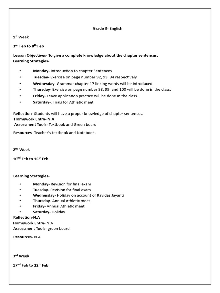 Grade 3 Lesson Plan Feb | PDF