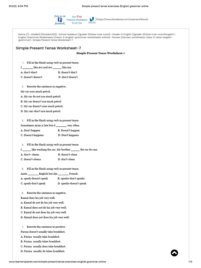 Simple Present Tense Exercises English Grammar Online | PDF | Syntax ...