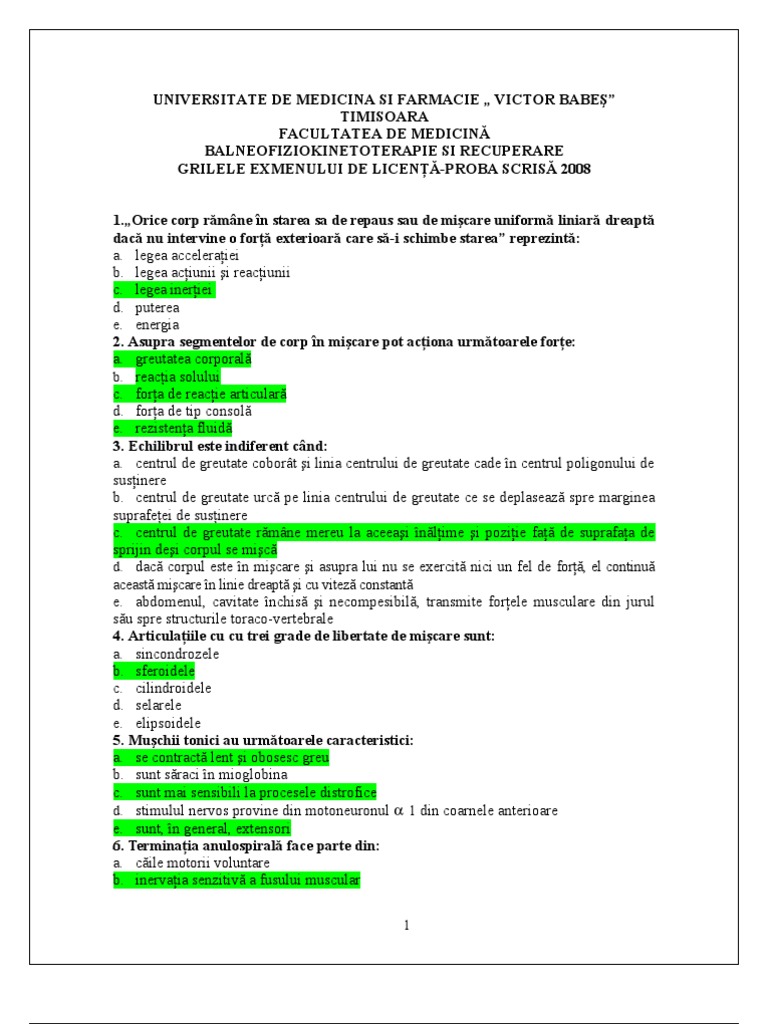 Grile Licenta BFKT 2008 Rezolvate | PDF