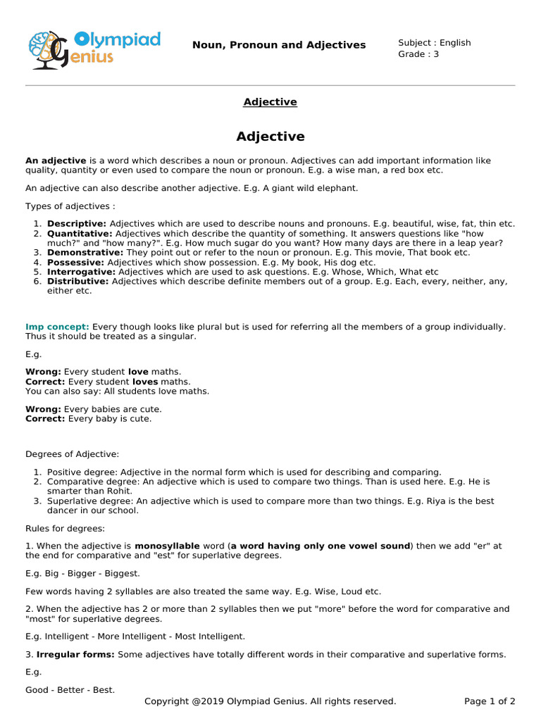 Adjective Pdf Adjective Pronoun