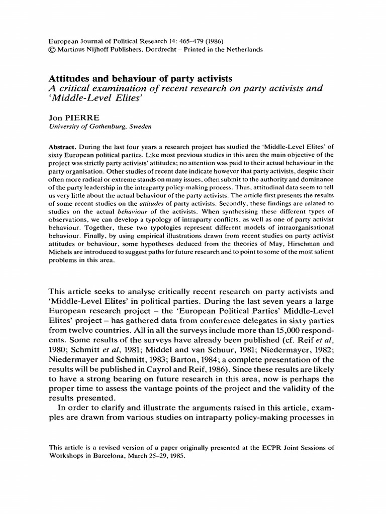 Examining Party Activists' Attitudes and Behavior | PDF | Leadership ...
