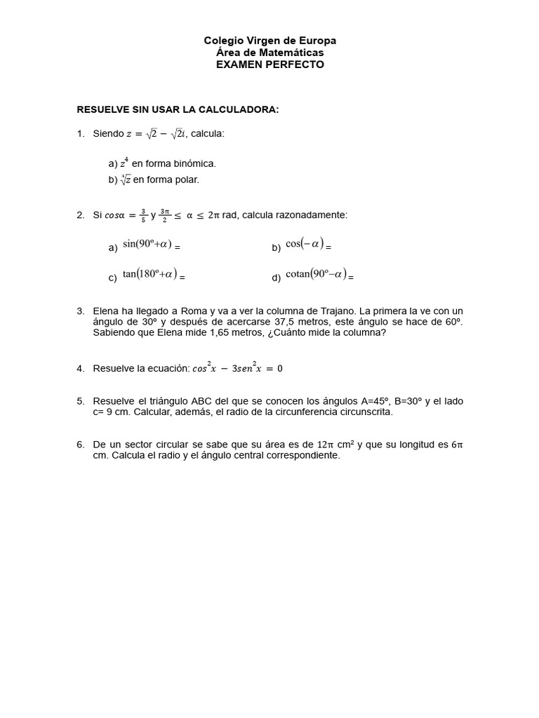 Examen de Matemáticas: Problemas Resueltos | PDF