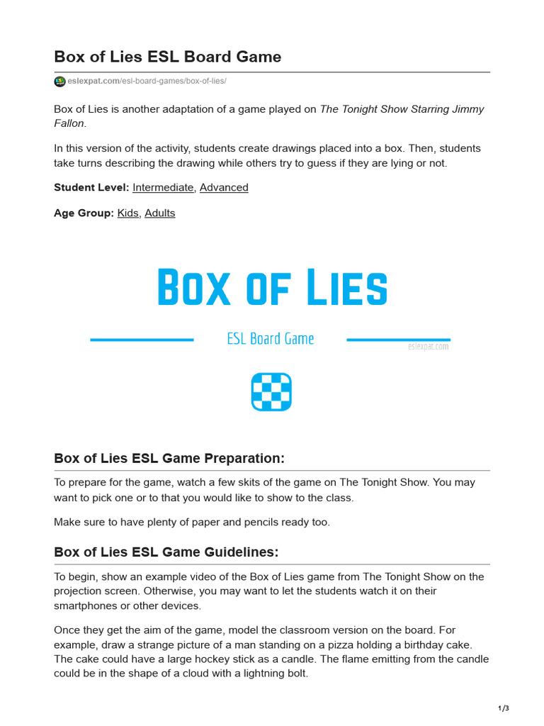 Box of Lies ESL Board Game | PDF