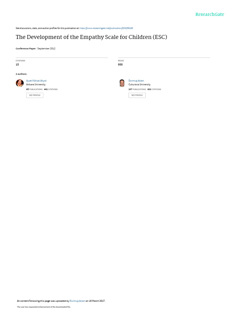 The Development of The Empathy Scale For Children (ESC) : September ...