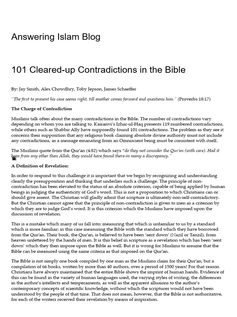 101 Cleared-up Contradictions in the Bible – Answering Islam Blog | PDF
