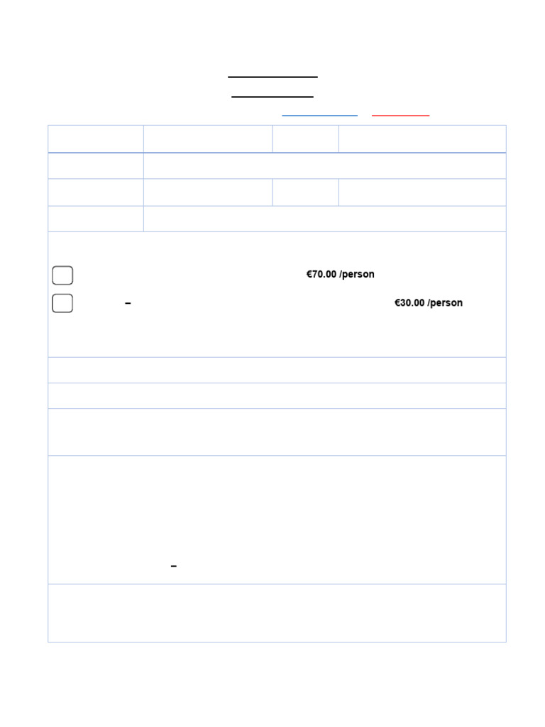 EXTRA ACTIVITIES - Booking Form | PDF