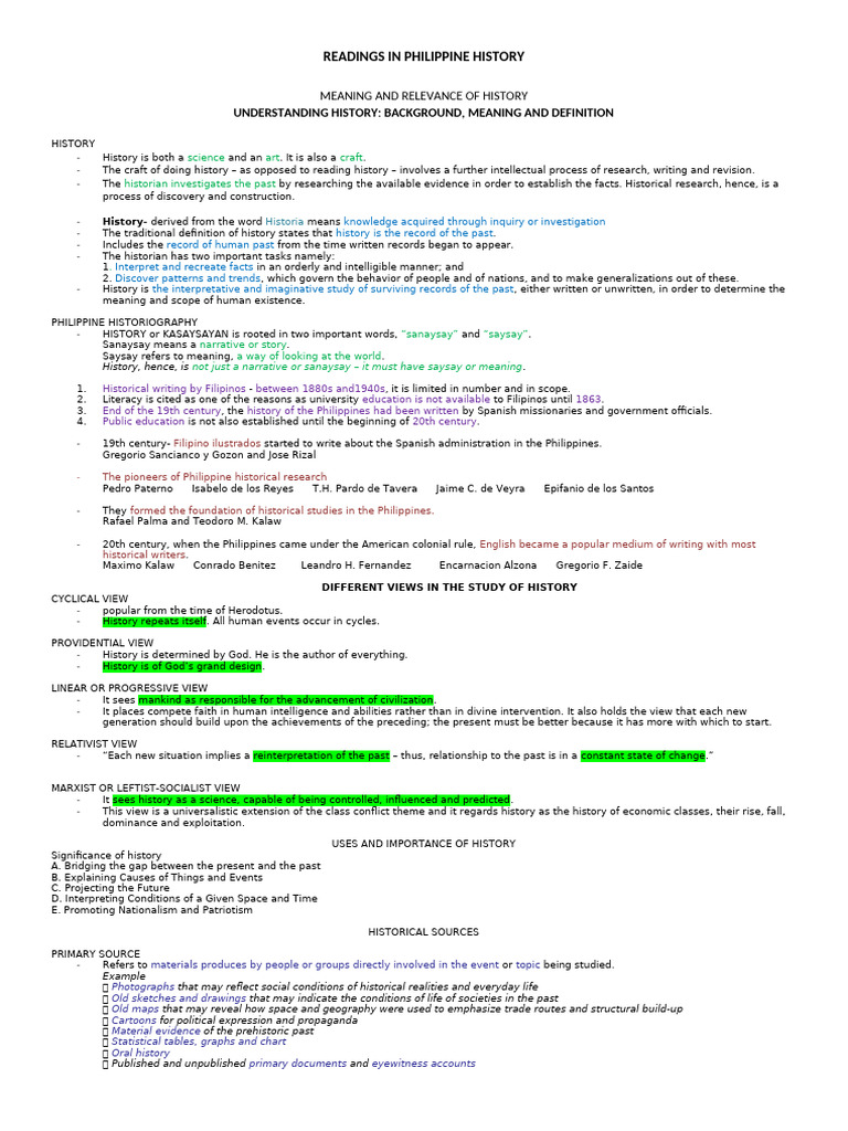 READINGS IN PHILIPPINE HISTory REVIEWER | PDF