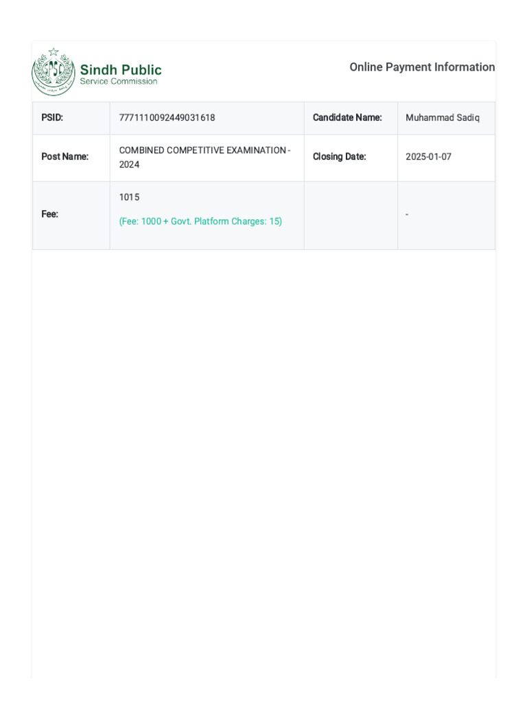 Online Payment Info - SPSC | PDF