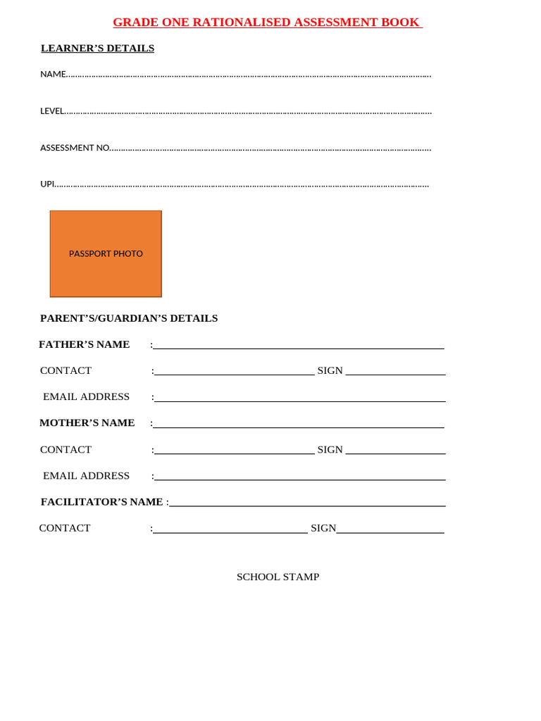 Grade 1 Assessment Report Book | PDF