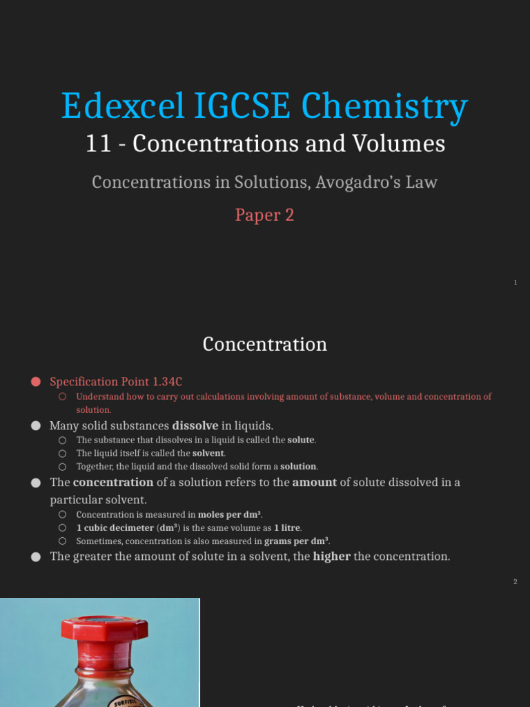 Concentration and Gas Volume Calculations | PDF | Mole (Unit ...