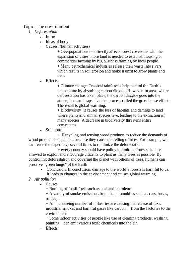 Topic Environment | PDF | Climate Change | Deforestation