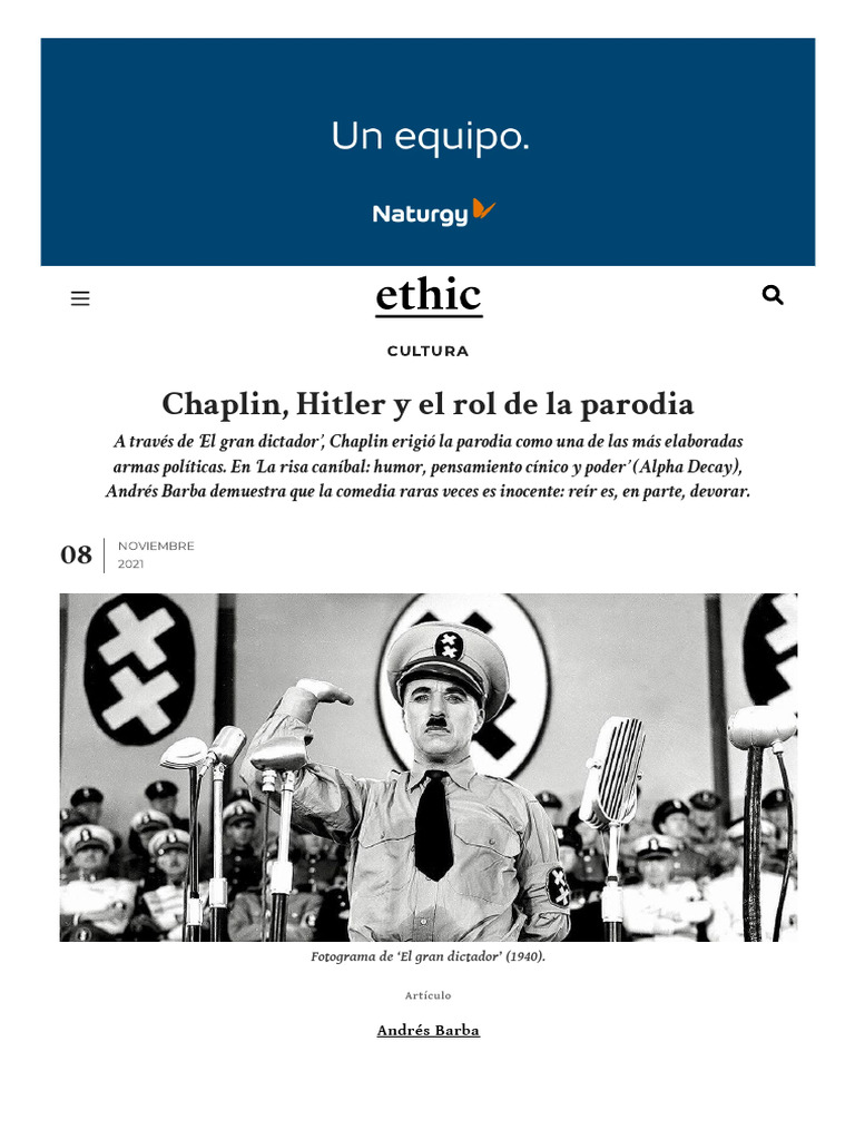 Chaplin, Hitler y El Rol de La Parodia Como Arma - Ethic | PDF | Adolf ...